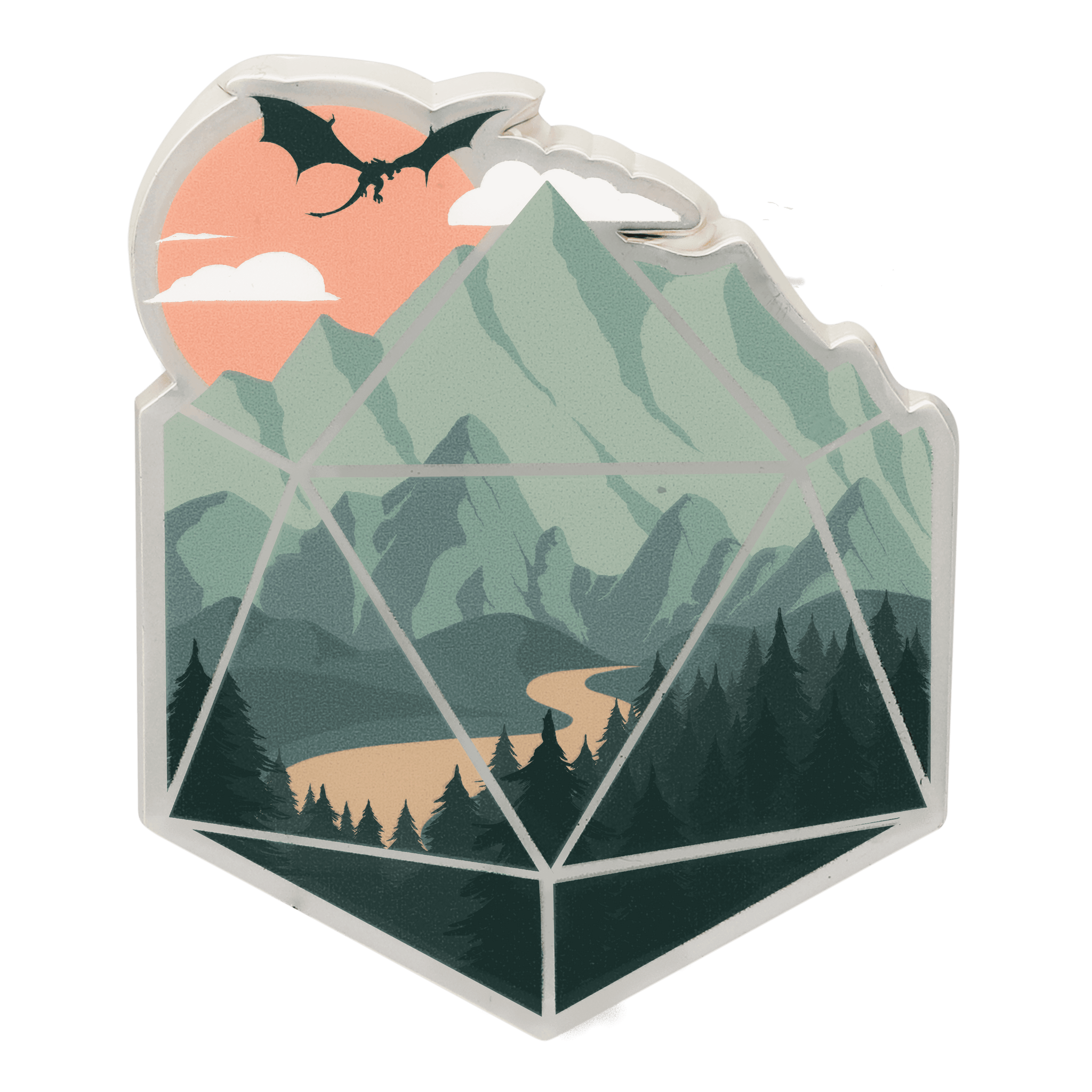 Artistic d20 Scene Pin - Elevate Your D&D Ensemble
