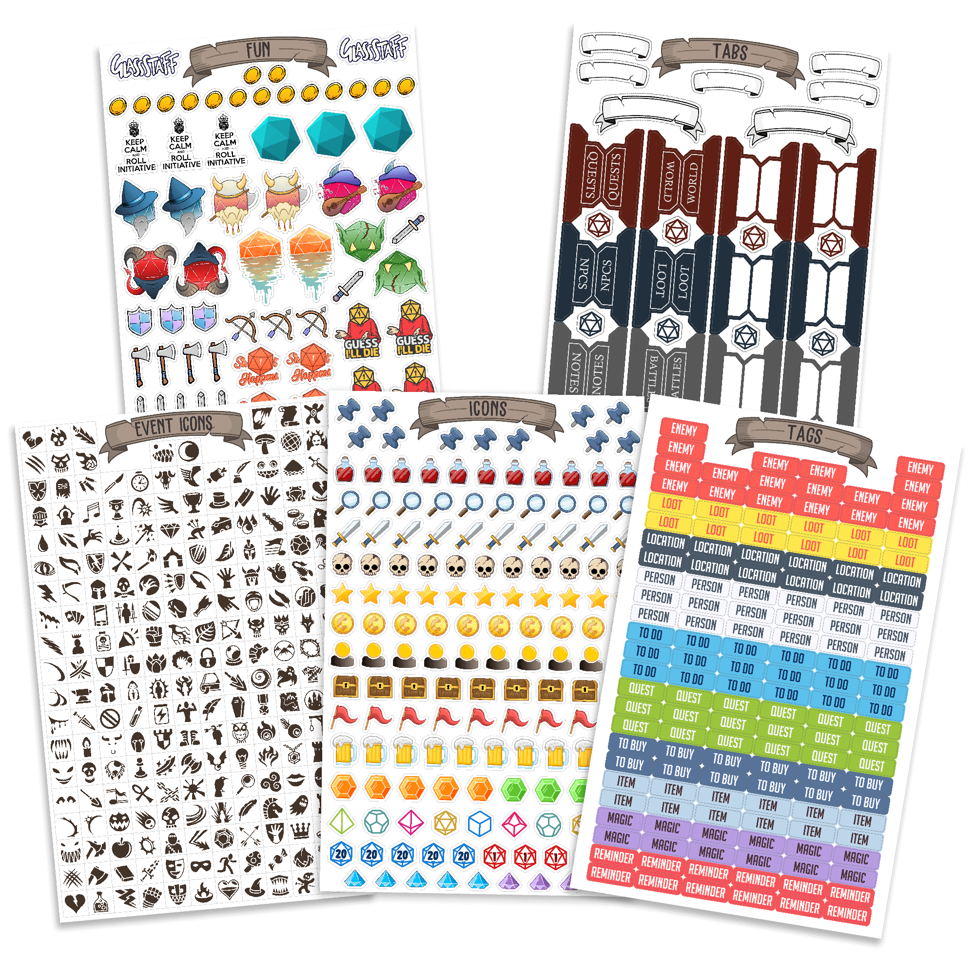 TTRPG Notebook Ministickers - Stickers for organizing notes!