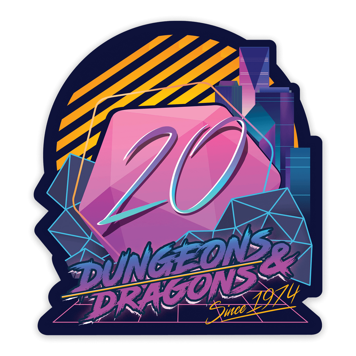 Holographic Retro D20 Sticker | Vaporwave D&D Art