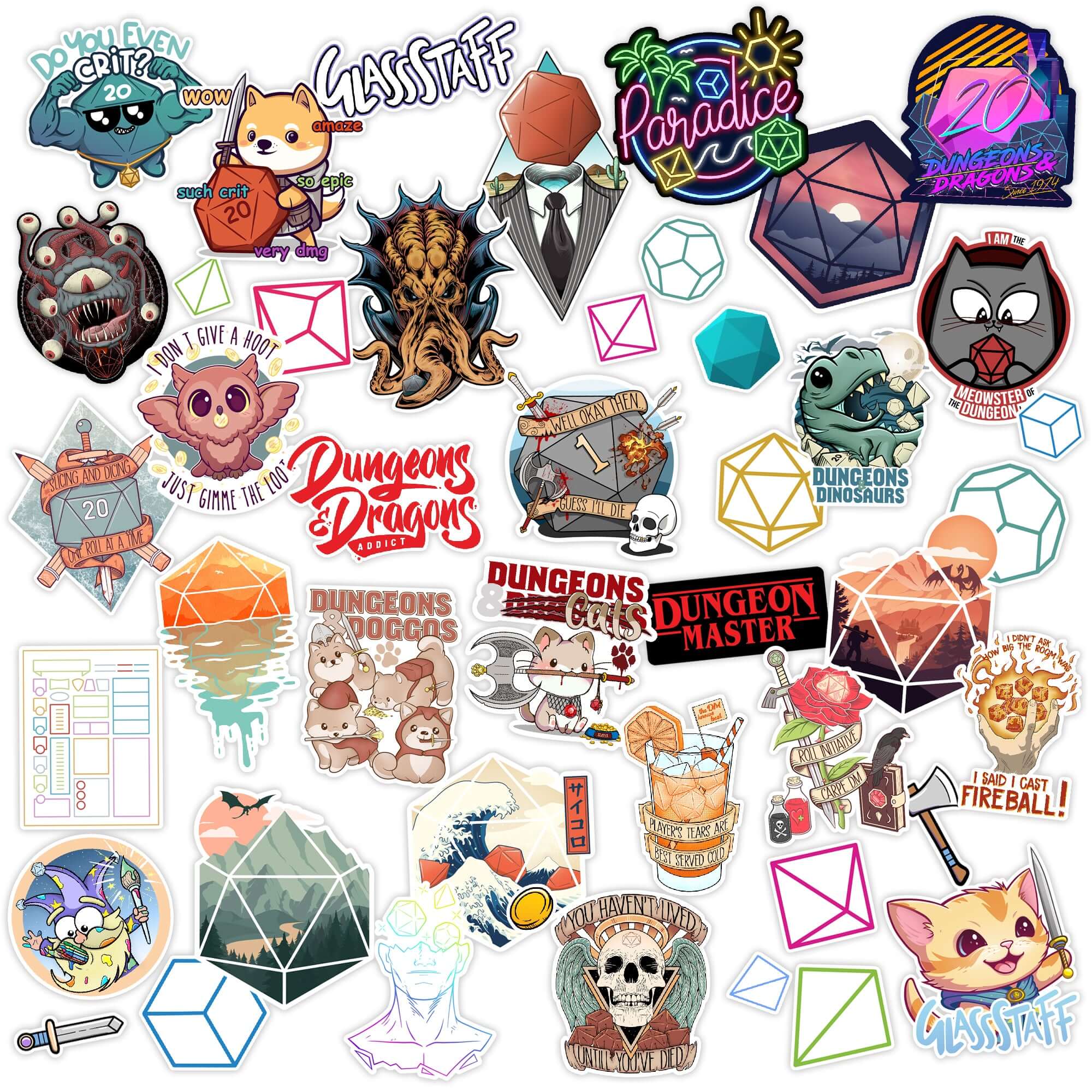 Glassstaff StickerBomb Pack - 40+ Vinyl D&D TTRPG stickers