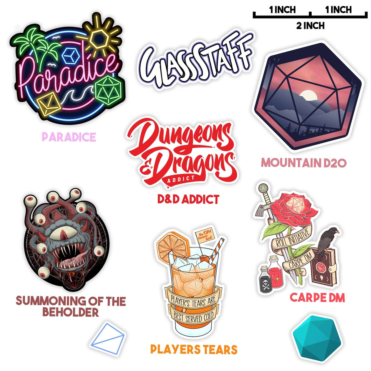 Glassstaff StickerBomb Pack - 40+ Vinyl D&D TTRPG stickers
